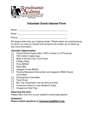 Fillable Online Volunteer Event Interest Form 2019 Fax Email Print ...