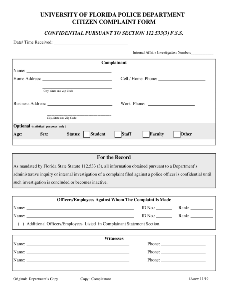 Fillable Online university of florida police department citizen ...