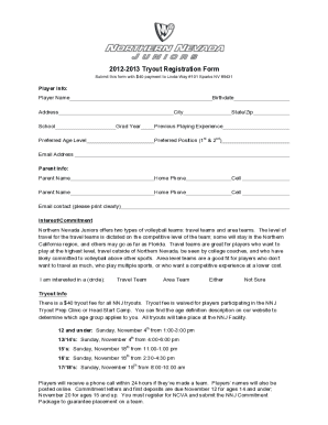 Fillable Online 2012 Tryout Registration Form.docx Fax Email Print ...