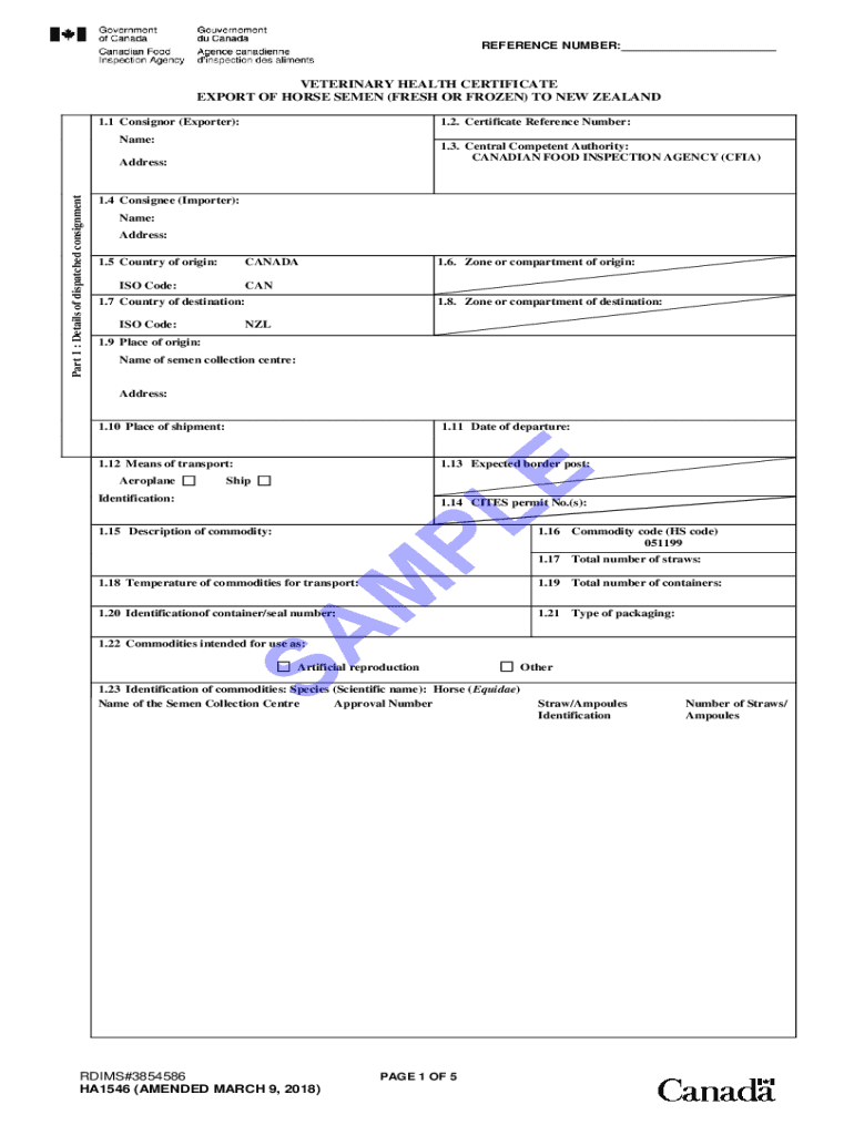 Fillable Online Notes for Guidance: Export Health Certificate for entry ...