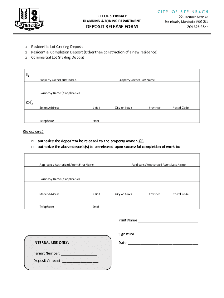 Fillable Online DEPOSIT RELEASE FORM I, Of, Fax Email Print - pdfFiller