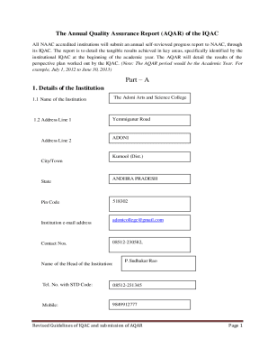 Fillable Online Annual Quality Assurance Report AQAR of the IQAC Submitted to ... Fax Email ...