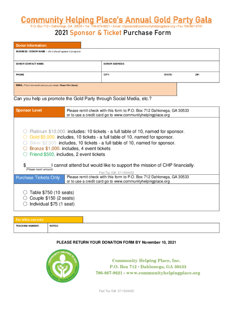 Fillable Online 2021 Sponsor & Ticket Purchase Form Fax Email Print - pdfFiller