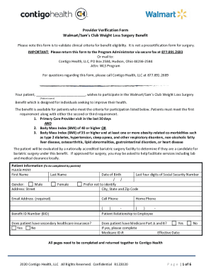 Fillable Online Provider Verification Form Walmart/Sam's Club Weight ...