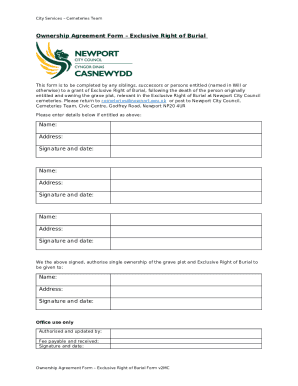 Ownership Agreement -Exclusive Right of Burial Doc Template | pdfFiller