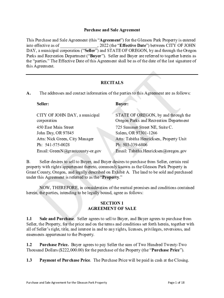 Fillable Online Purchase and Sale Agreement dated effective November ...