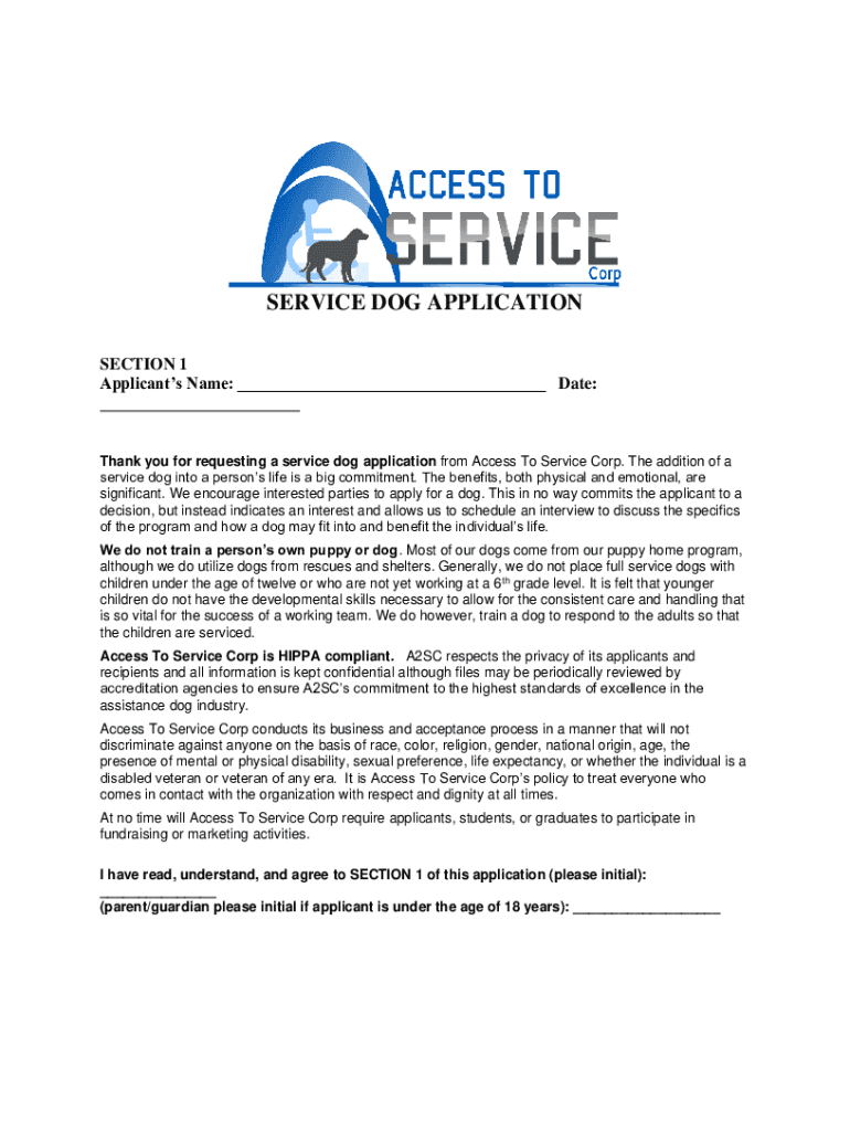 Fillable Online Request an Application for a Service Dog Fax Email ...