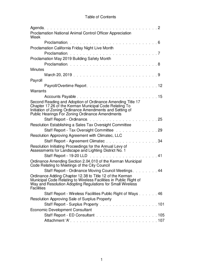 Fillable Online Table of Contents Agenda 2 Proclamation National Animal ...