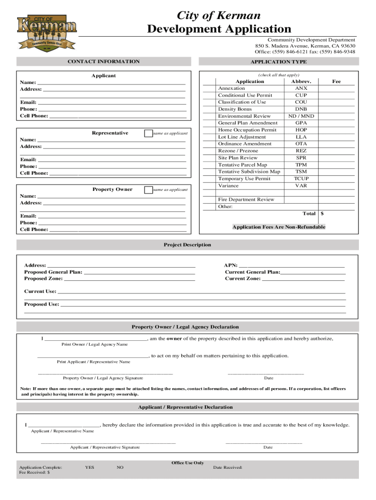 Fillable Online Community Development DepartmentCity of Kerman Fax Email Print - pdfFiller
