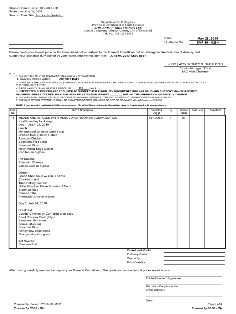 Fillable Online submit your quotation duly signed by your ...