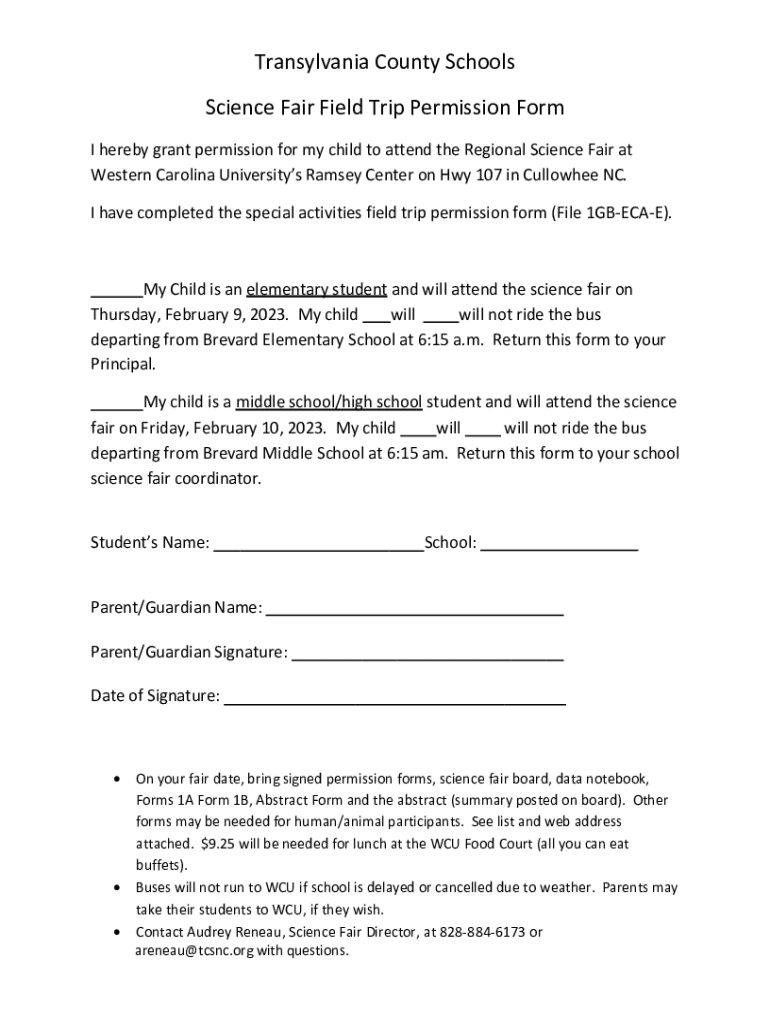Fillable Online Science Fair Field Trip Permission Form ... Fax Email ...