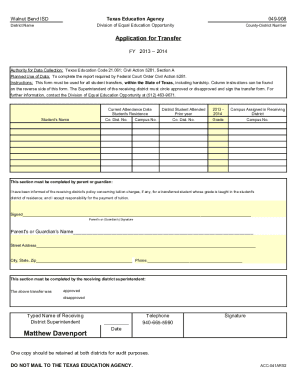 Fillable Online Application for Transfer (Criteria for all types of ...