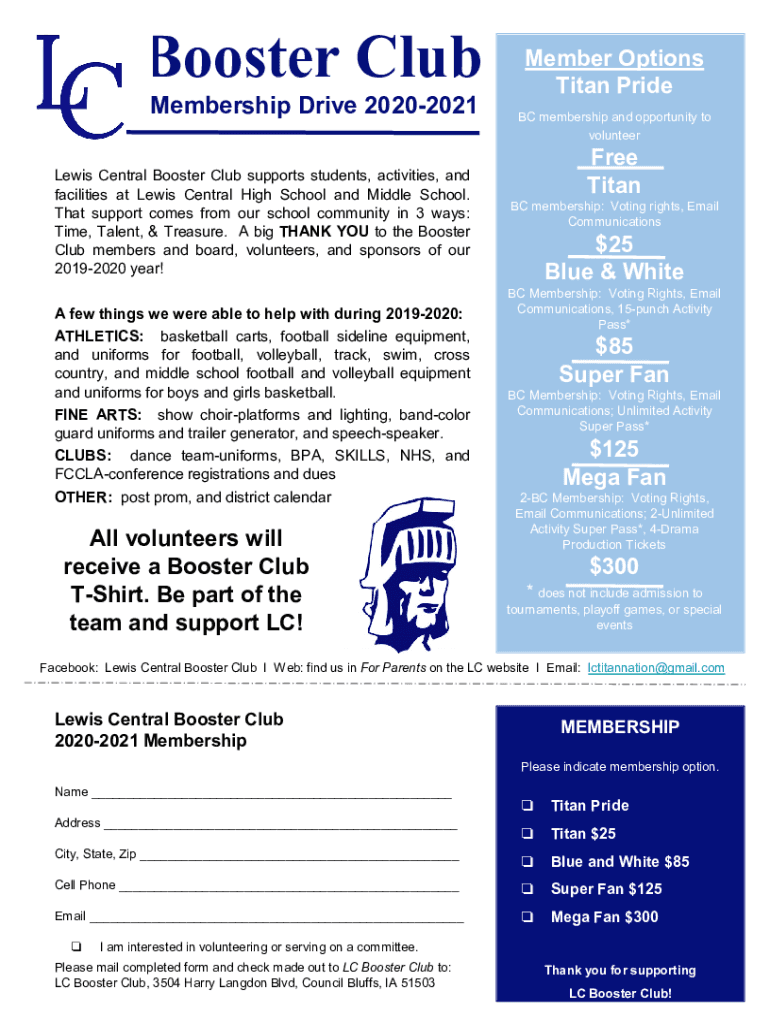Fillable Online LC Booster Club - Did you know... The Lewis Central ...