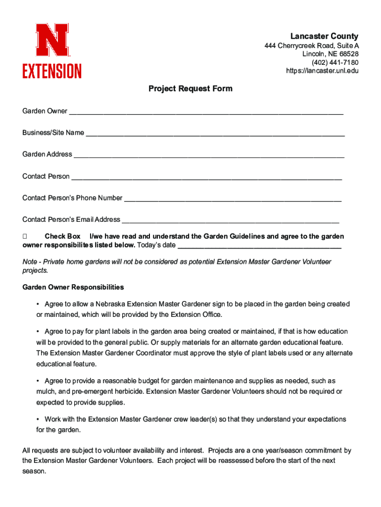 Fillable Online lancaster unl Project Request Form - Nebraska Extension ...