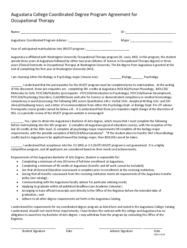 Fillable Online Program Agreement for Occupational Therapy. ... Fax Email Print - pdfFiller