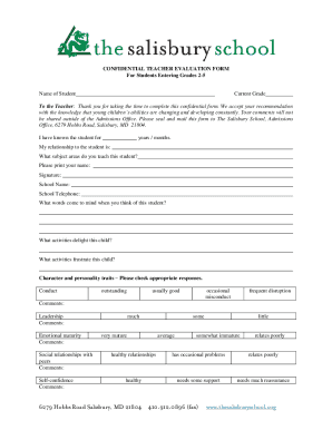 Fillable Online Teacher Recommendation Form (Grades 2-5) Fax Email ...