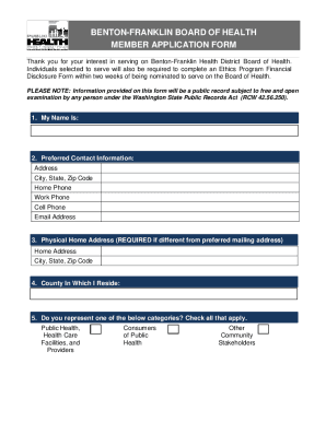 Fillable Online BFHD Board of Health Application Form Fax Email Print ...