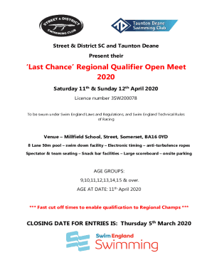 Fillable Online S&TD Last Chance Regional Qualifier meet 2020 ...