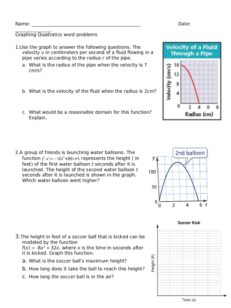 Quadratic Applications Worksheet Answer Key Doc Template Pdffiller