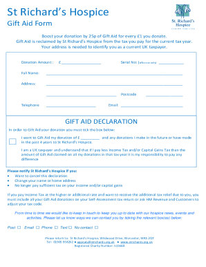 Fillable Online St Richard's Hospice Gift Aid form ... Fax Email Print ...