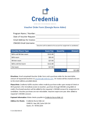 Fillable Online Voucher Order Form (Georgia Nurse Aides) Fax Email ...
