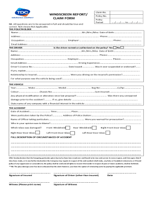 Fillable Online Windscreen Claim Form Draft Fax Email Print - pdfFiller