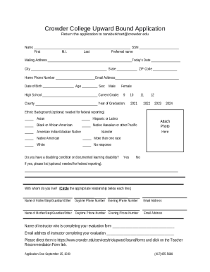 Upward-Bound-Student-Application. ... Doc Template | pdfFiller