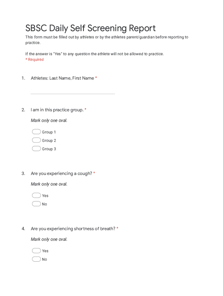 Fillable Online SBSC Daily Self Screening Report - Google Forms Fax ...