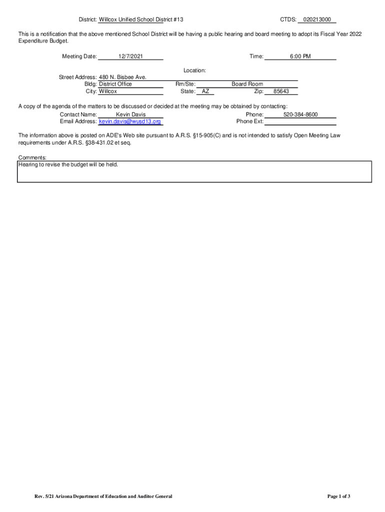 Fillable Online Willcox Unified School District - Our District Fax Email Print - pdfFiller