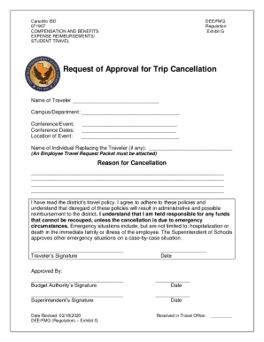 Fillable Online Request of Approval for Trip Cancellation Fax Email ...
