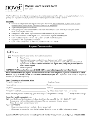 Fillable Online Physical Exam Reward Form Fax Email Print - pdfFiller