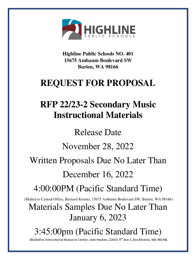 Fillable Online REQUEST FOR PROPOSAL Release Date December 10th ... Fax ...