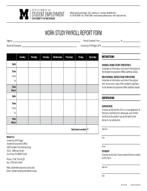 Fillable Online studentemployment umich WORK-STUDY PAYROLL REPORT FORM ...