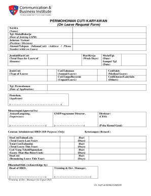 Fillable Online PERMOHONAN CUTI KARYAWAN (On Leave Request Form) Fax ...