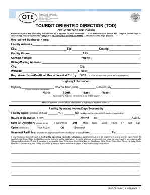 Fillable Online TOURIST ORIENTED DIRECTION (TOD) Fax Email Print ...