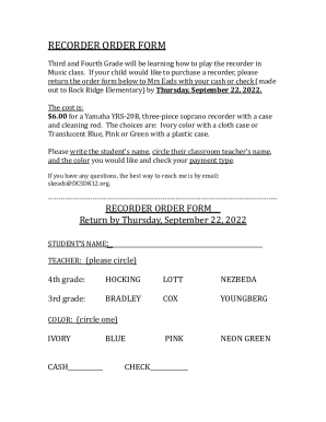 Fillable Online RECORDER ORDER FORM for MUSIC Fax Email Print - pdfFiller