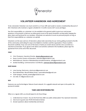 Fillable Online VOLUNTEER HANDBOOK AND AGREEMENT Fax Email Print ...