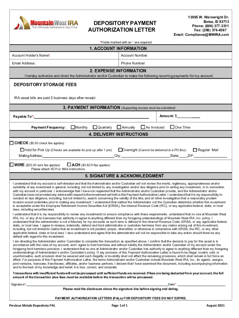 Fillable Online DEPOSITORY PAYMENT AUTHORIZATION LETTER Fax Email Print ...