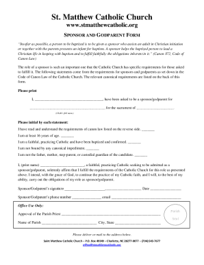Fillable Online St. Matthew Catholic Church - Sponsor/Godparent Form ...