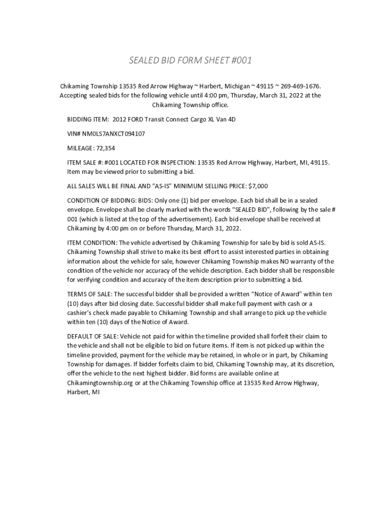 Fillable Online SEALED BID FORM SHEET - Karns City Area School District Fax Email Print - pdfFiller