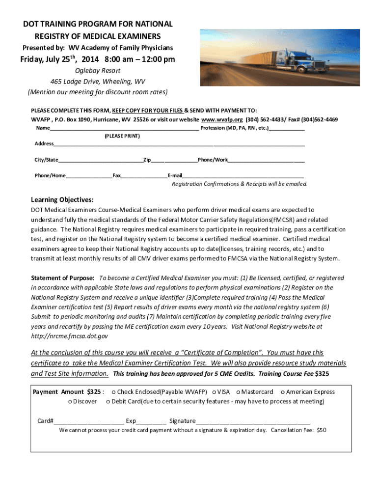 Fillable Online National Registry of Certified Medical Examiners DOT ...