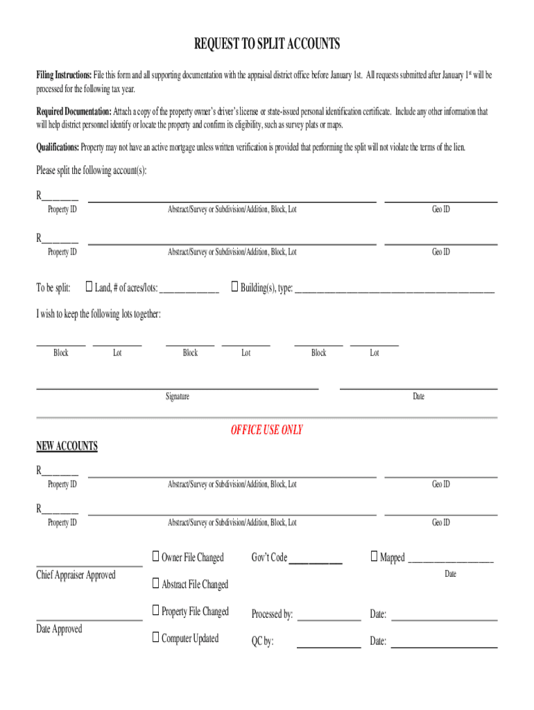 Fillable Online REQUEST TO SPLIT ACCOUNTS Fax Email Print - pdfFiller