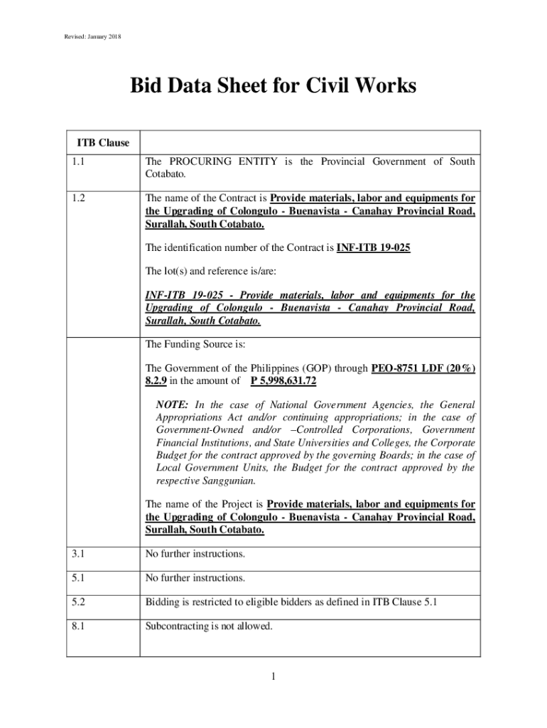 Fillable Online the Upgrading of Colongulo - Buenavista - Canahay ...