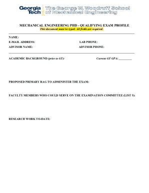 Fillable Online MechE PhD Qualifying Exam Form Fax Email Print - pdfFiller