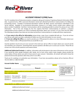 Fillable Online ACCOUNT PRIVACY (CPNI) Form Fax Email Print - pdfFiller