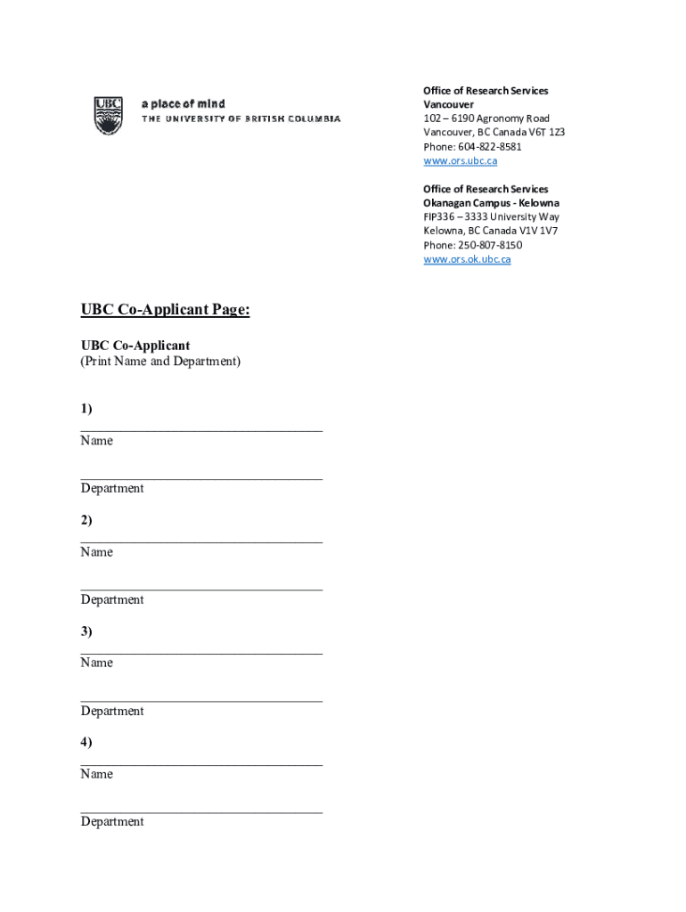 Fillable Online ors ubc Office of Research Services: UBC's Okanagan ...
