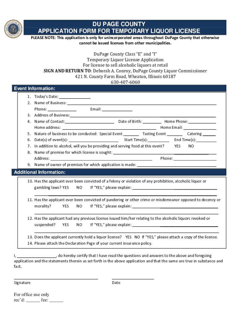 Fillable Online DU PAGE COUNTY APPLICATION FORM FOR TEMPORARY ... Fax ...