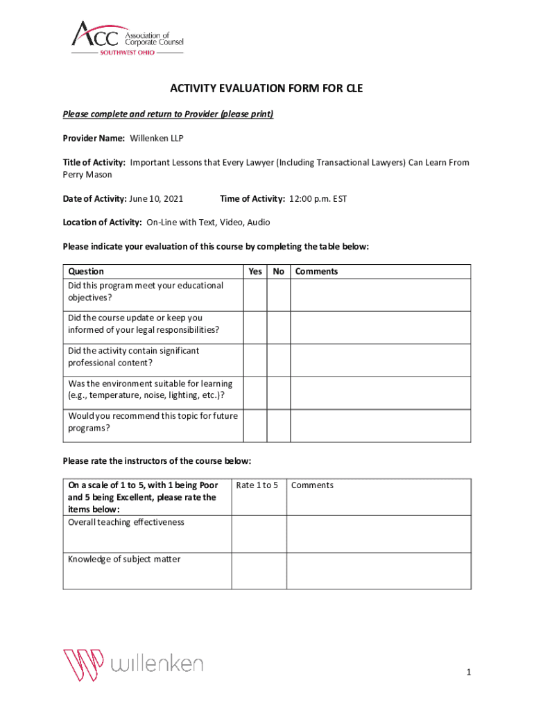 Fillable Online ACTIVITY EVALUATION FORM FOR CLE Fax Email Print ...
