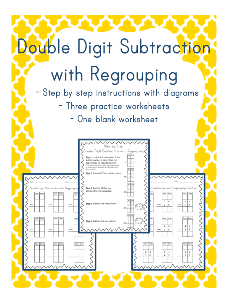 Fillable Online Subtraction with Regrouping Worksheet with a Step by ...