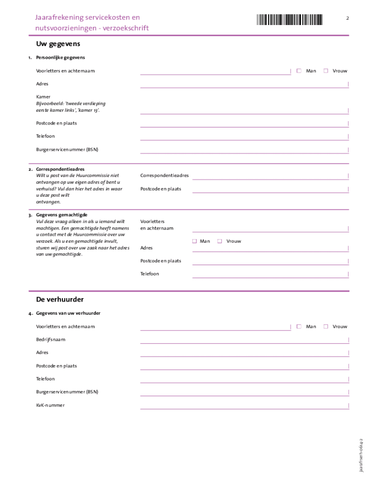 Invulbaar Online Jaarafrekening servicekosten en nutsvoorzieningen Faxnummer Email Afdrukken ...